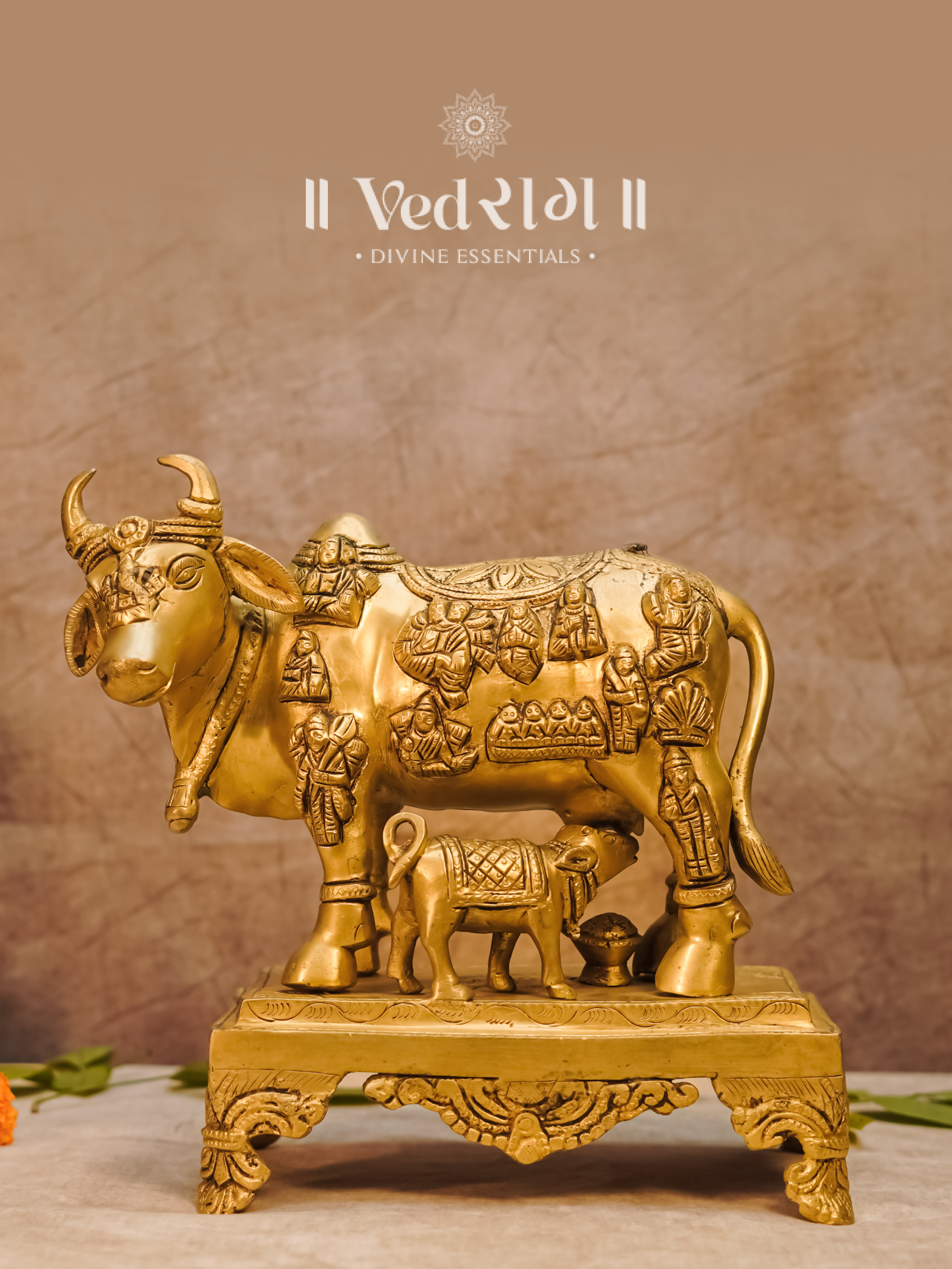 Brass Cow & Calf Idol | Sacred Brass Sculpture of Cow and Calf | Symbol ...