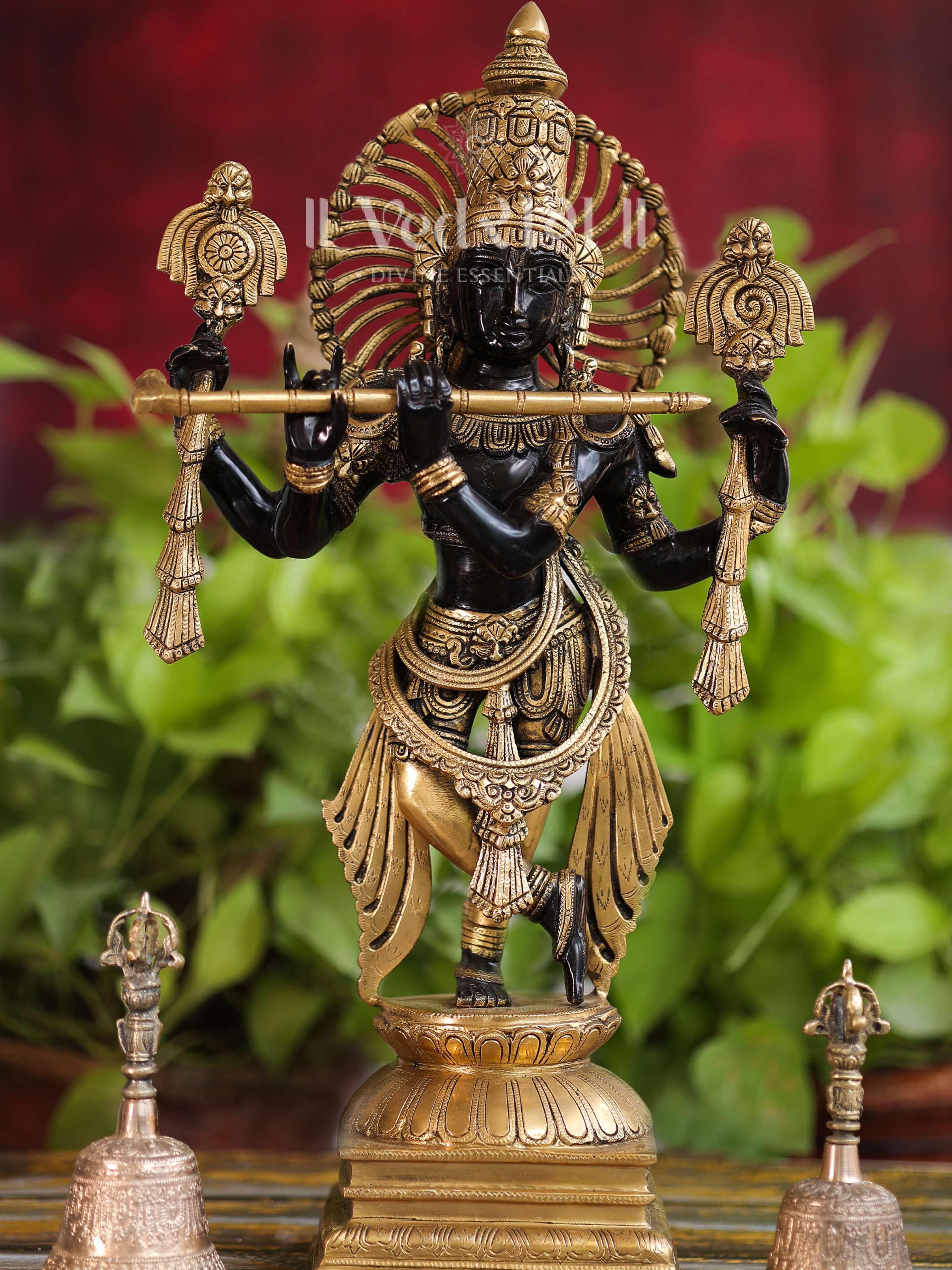 Brass Chaturbhuja Krishna Idol | Divine Krishna with Four Arms | Symbol ...